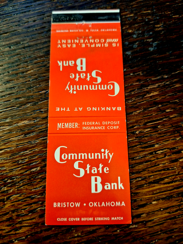 Vintage Matchbook: Community State Bank, Bristow, OK | eBay