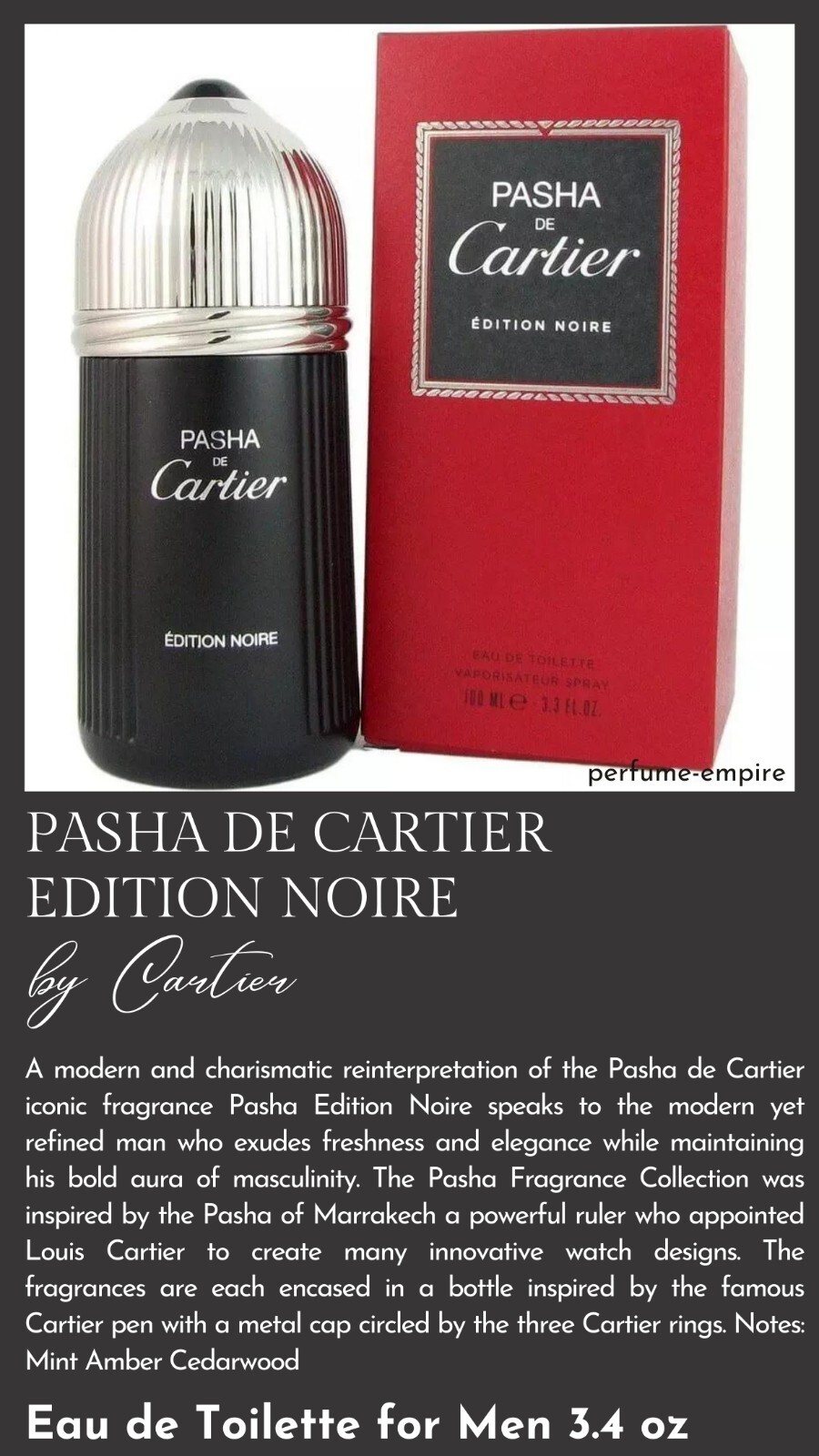 Pasha De Cartier EDITION NOIRE men cologne edt 3.3 oz 3.4 NEW IN BOX ...