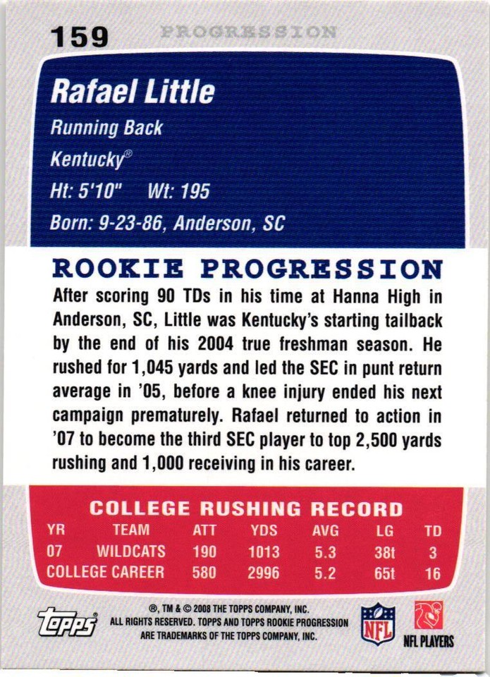2008 Topps Rookie Progression #159 Rafael Little | eBay
