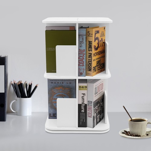 2-Tier Rotating Corner Bookshelf Open Display Storage Shelf Small ...