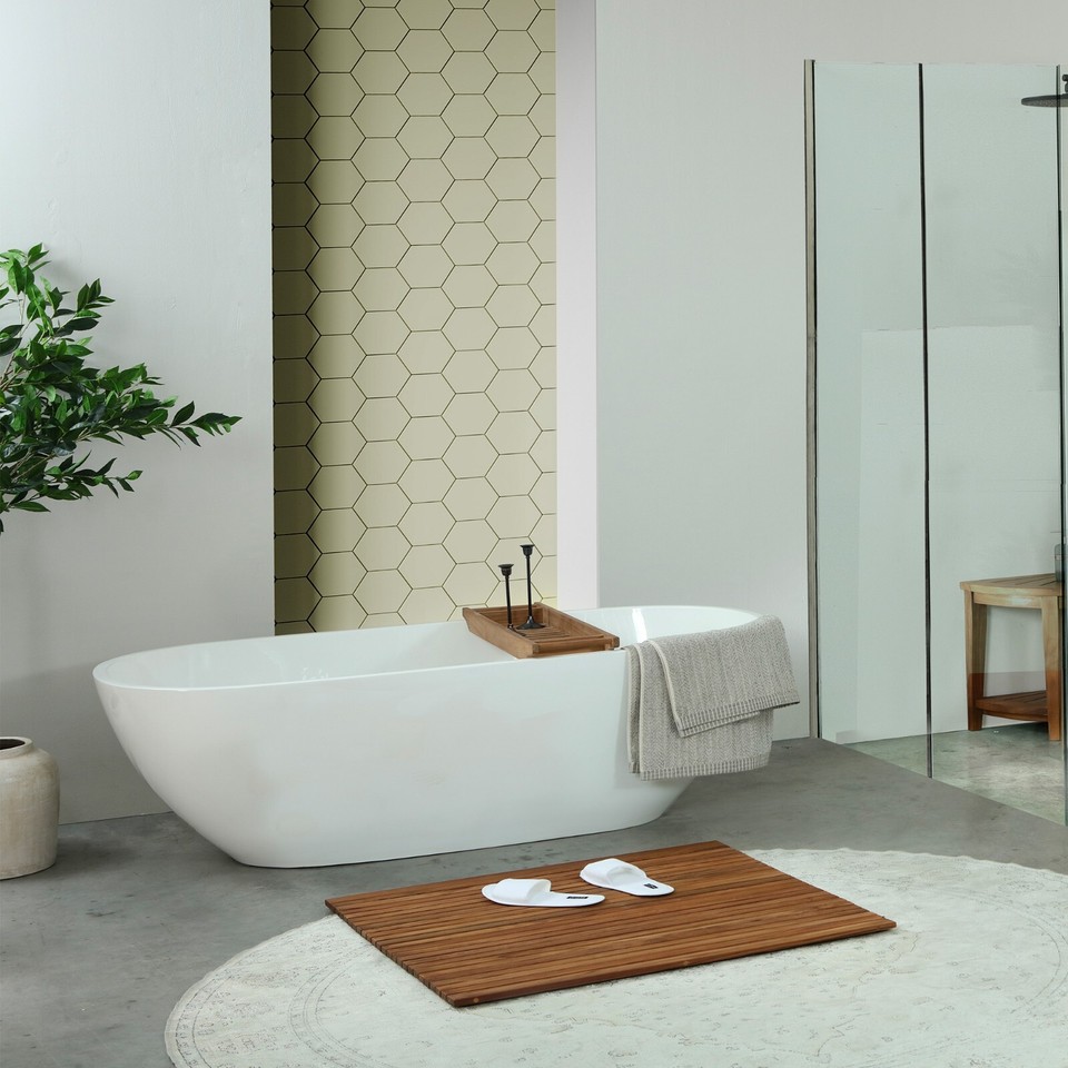 Nordic Teak Oiled Shower and Bath String Mat with Rubber Footing 36″ x ...