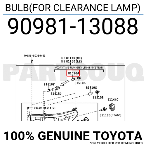 9098113088 Genuine Toyota BULB(FOR CLEARANCE LAMP) 90981-13088 | eBay