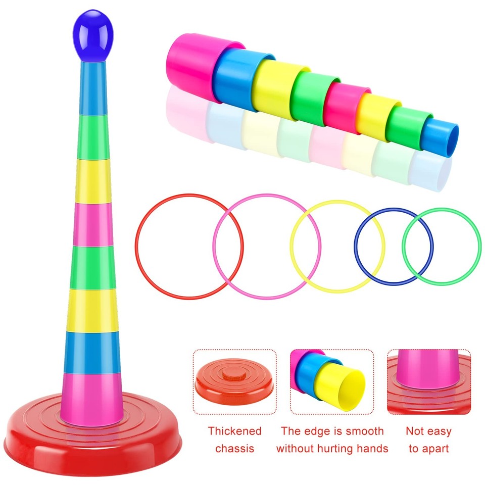 76 Pcs 4 Sets 18 Inch Plastic Ring Toss Game for Kids Colorful Tossing ...
