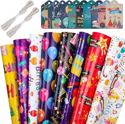 70 x 50 - 20PCS Birthday Wrapping Paper-8 Sheets, 8 Styles, 10 Gift ...