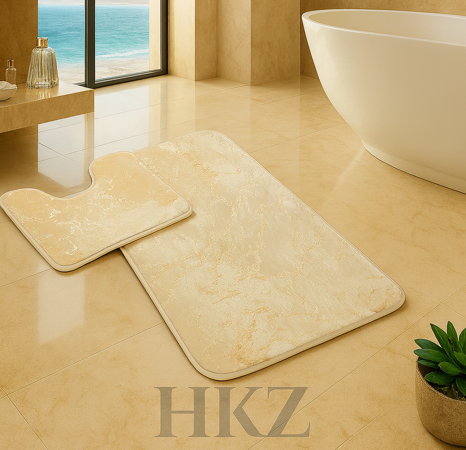 Marble Bath Mat Set Pedestal Non Slip 2 Pieces Bathroom Mat and ...