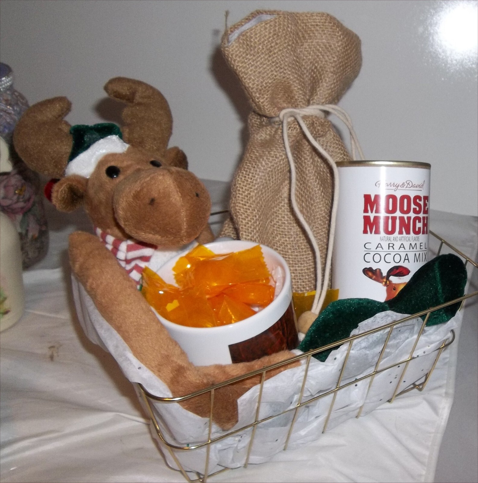 Gift Basket Moose Stuffed Moose Can Carmel Cocoa Coffee Candy Wire Any ...