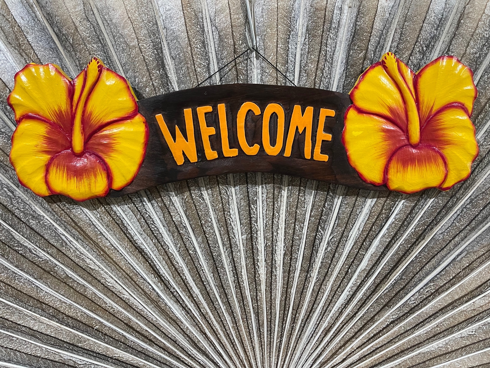 NEW Balinese Timber Hand Crafted Hibiscus WELCOME Sign - Bali Welcome ...