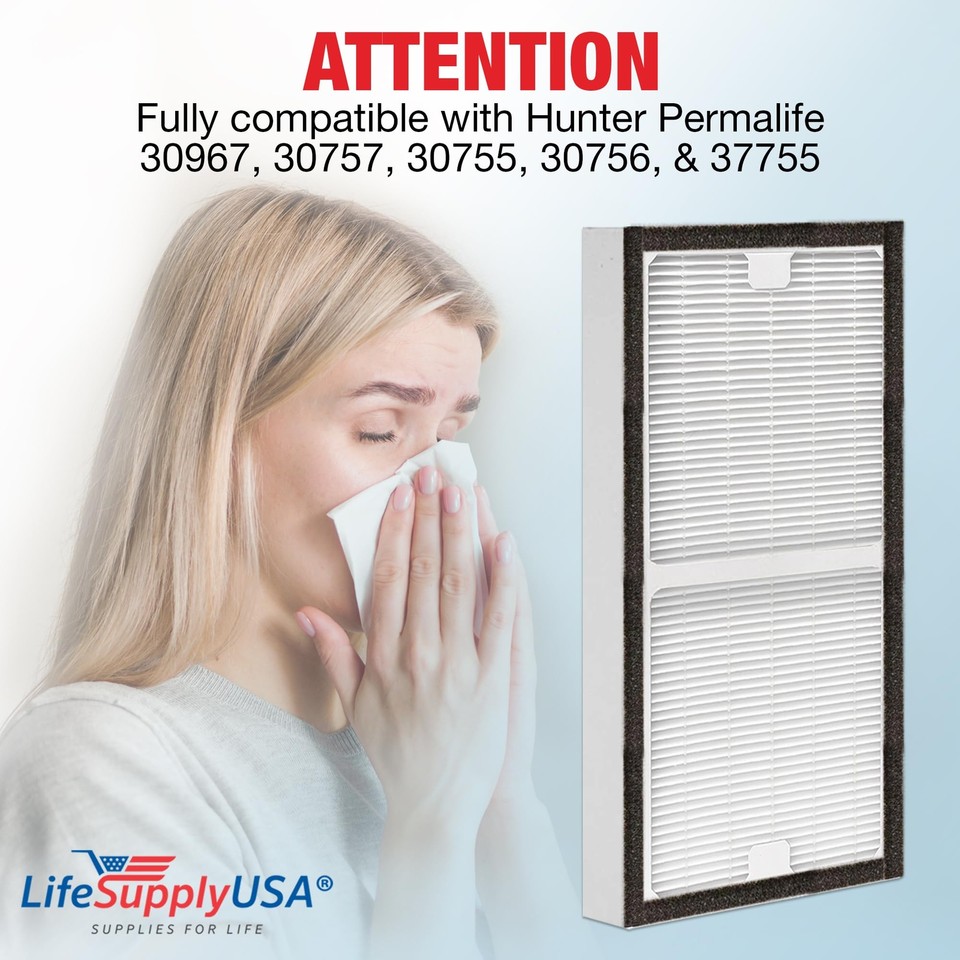 LifeSupplyUSA HEPA Filter Replacement Compatible with Hunter Permalife ...