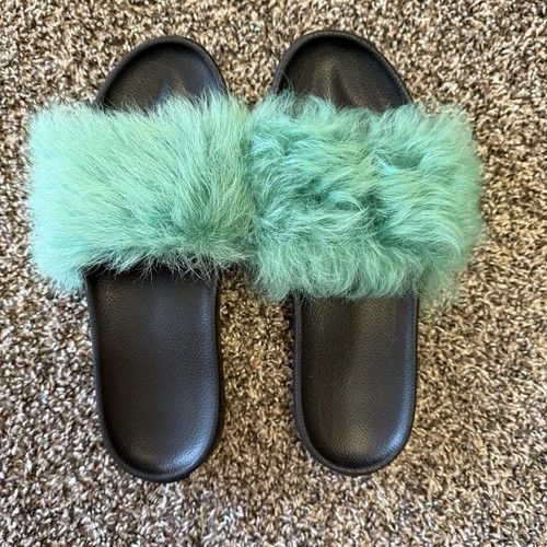 UGG Slipper Slides Green Fur Fuzzy Women’s Size 9 EUC | eBay