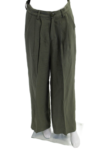 NonChalant Label Womens Pleated Front High Rise Wide Leg Pants Green ...