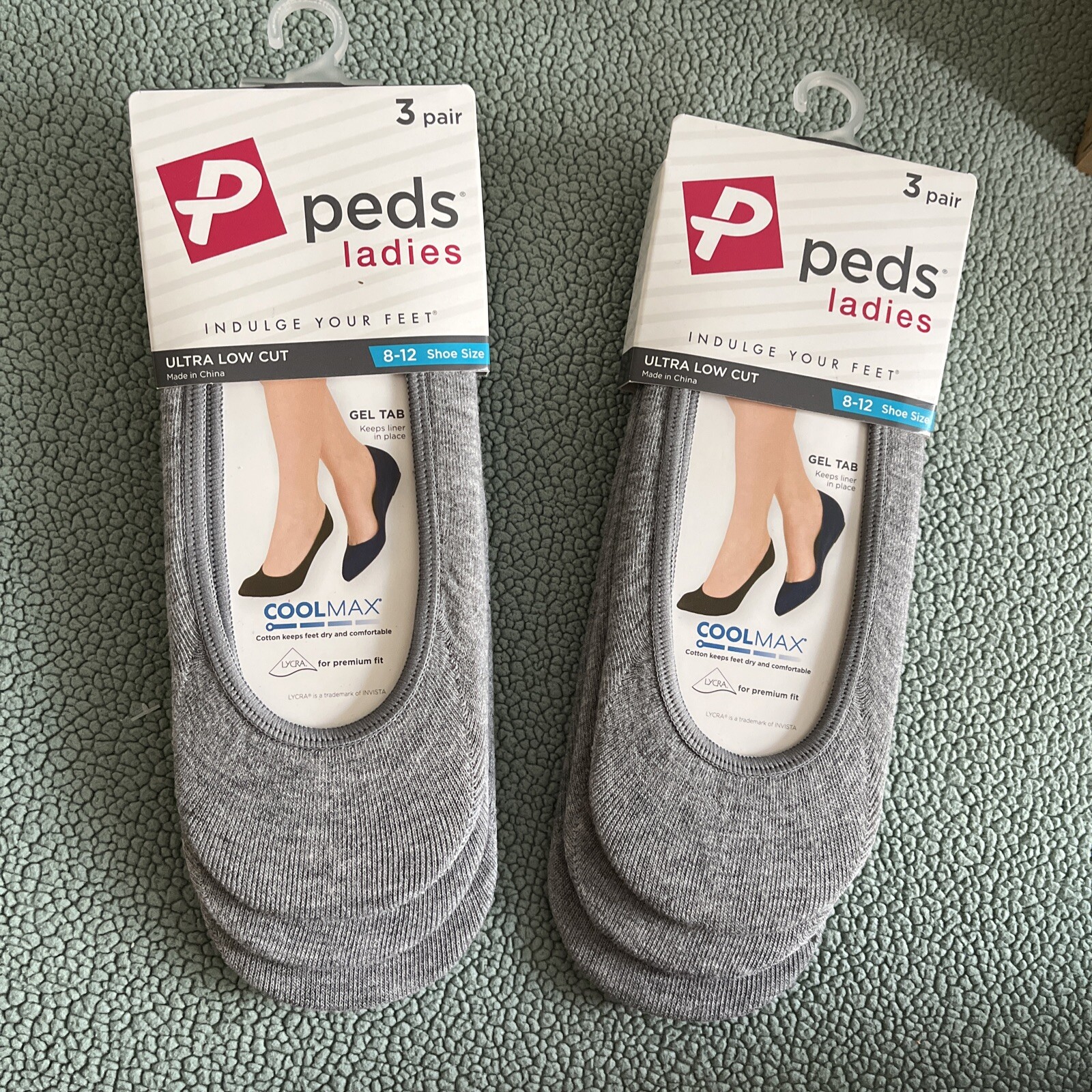 Womens Peds Gray Super Low Cut Cushion Liner Socks 6 pck NEW! NWT Size ...