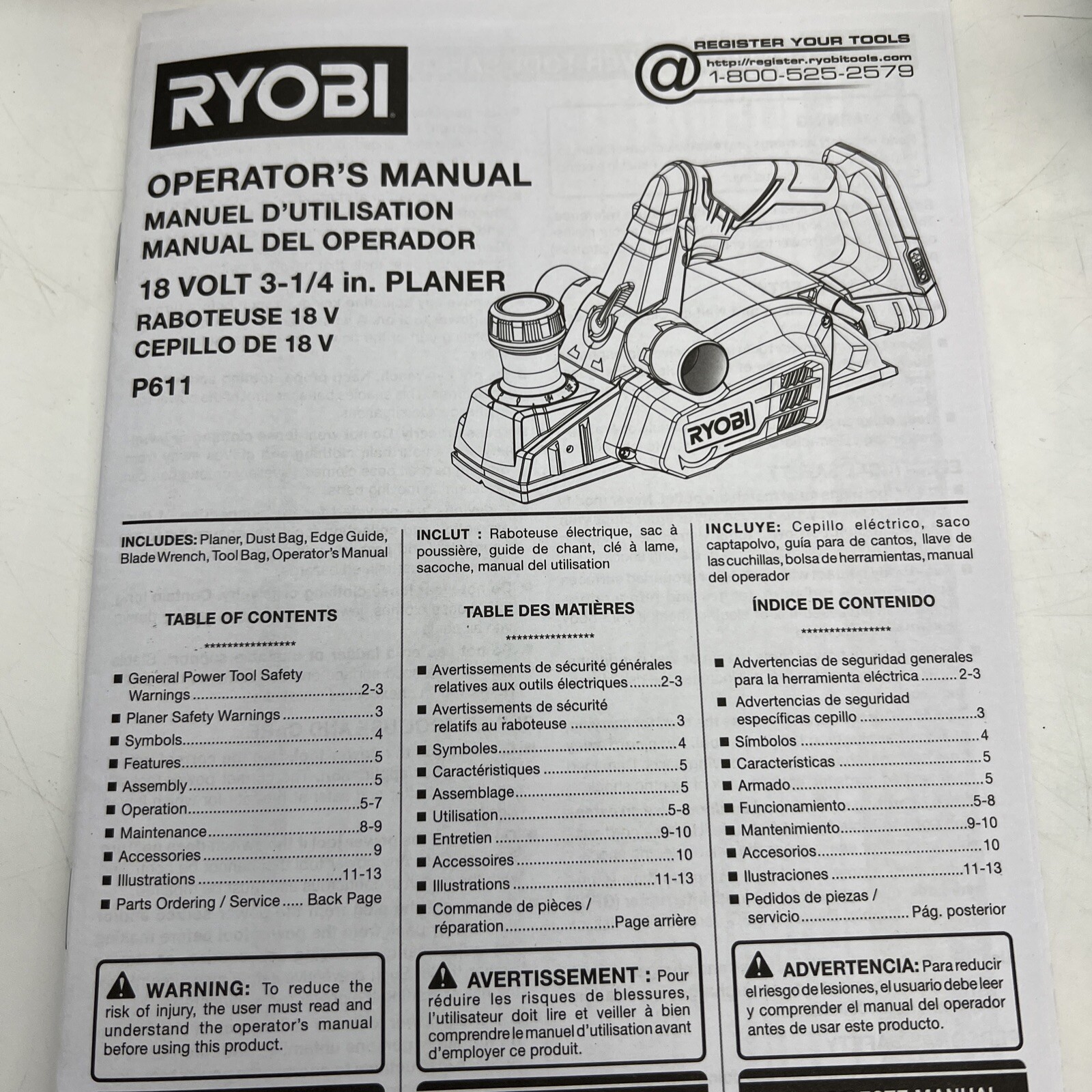 RYOBI ONE+ 18V 3-1/4 in. Hand Planer Cordless Tool Only with Dust Bag ...