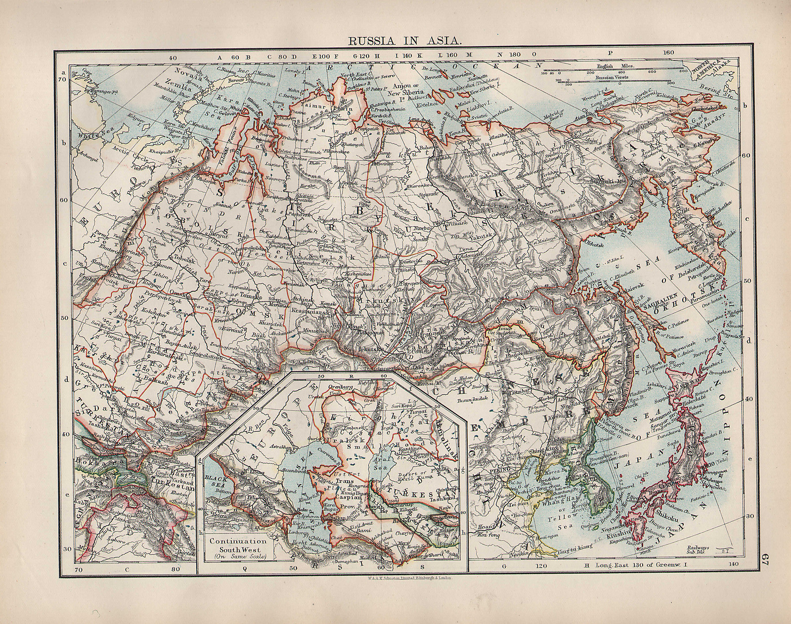1904 ANTIQUE MAP ~ RUSSIA IN ASIA ~ CHINESE EMPIRE SIBERIA JAPAN KOREA ...