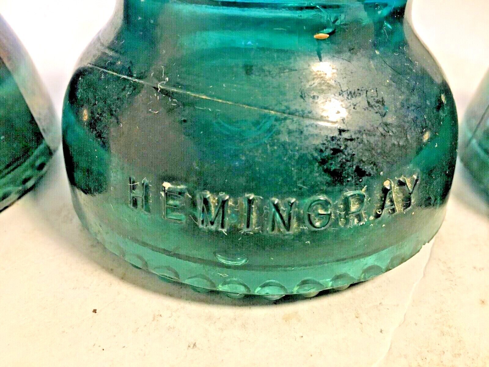 LOT OF 3 VTG HEMINGRAY 42 & 40 AQUA BLUE GREEN GLASS INSULATOR RR ...