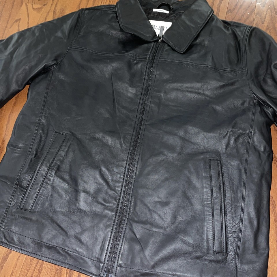 NWT Perry Ellis Mens Classic Genuine Lambskin Leather Jacket Black ...