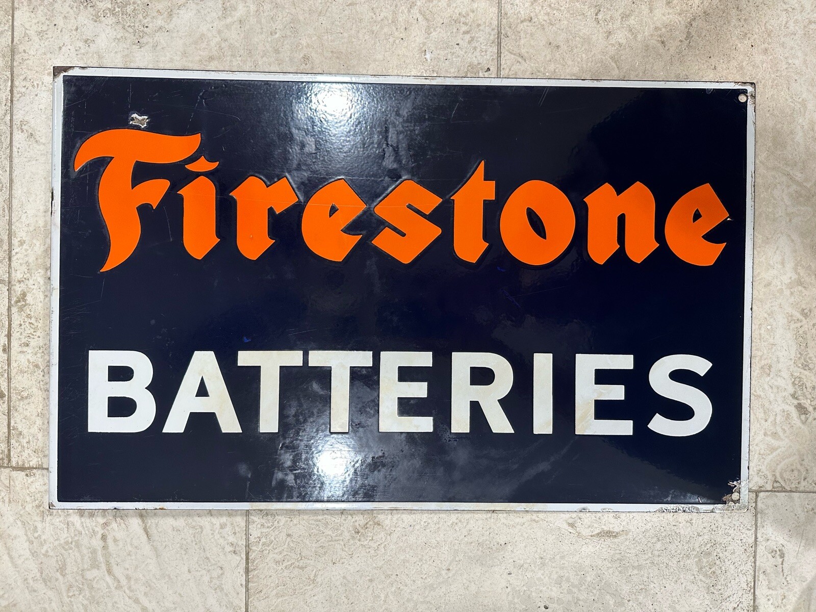 Vintage FIRESTONE BATTERIES PORCELAIN FLANGE SIGN Original Tire AC Rare ...