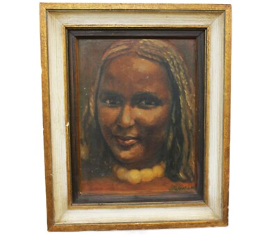 Vintage Oil Painting on Wooden Panel, Signed Portrait of a Beautiful ...