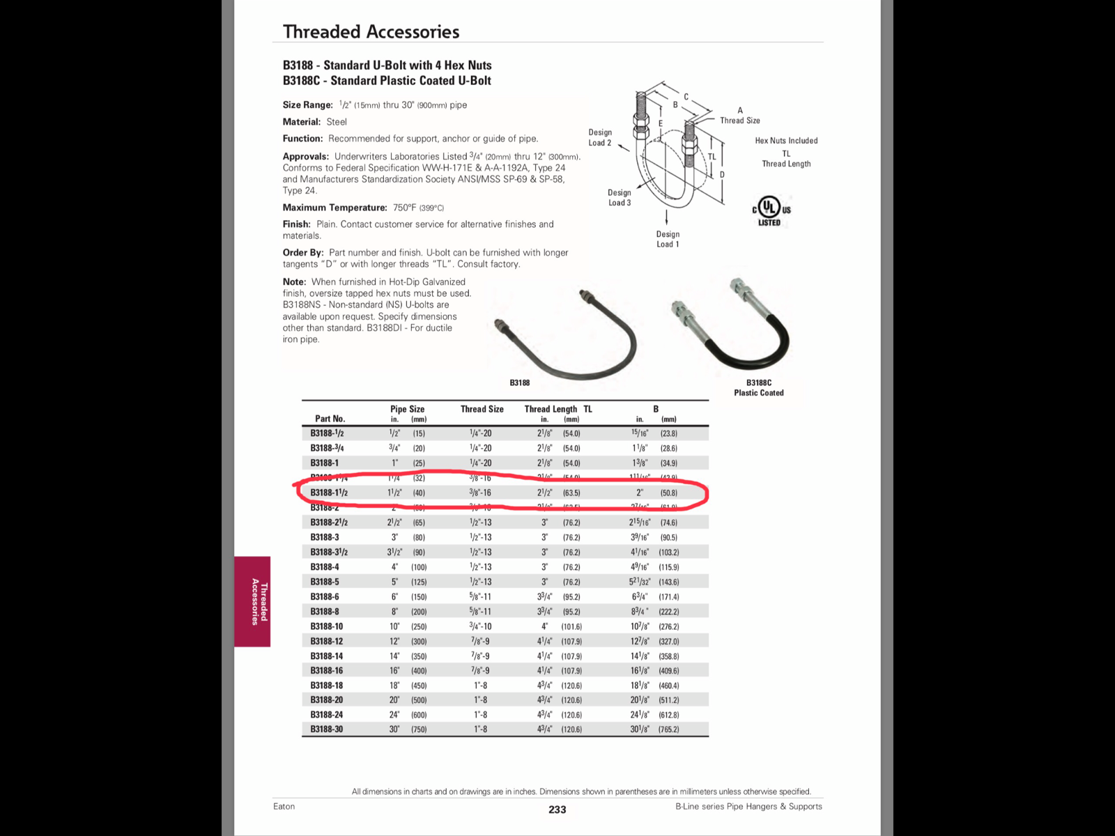 (10)B-line B3188-1-1/2SS4 stainless steel 304 1.5” pipe U-bolts....NOS ...