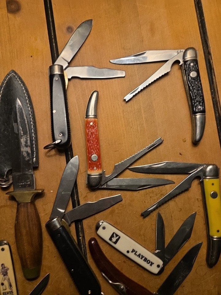 Vintage Knife Lot, 10 Pcs, Okapi Campmaster Provcut Co, Playboy, Elvis ...