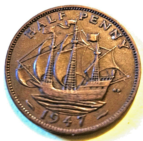 1947 King George VI Half Penny Coin - 1/2d Pre-Decimal Ha'penny ...