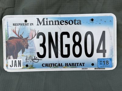 Minnesota Critical habitat Les Kouba Moose License Plate 3NG804 | eBay