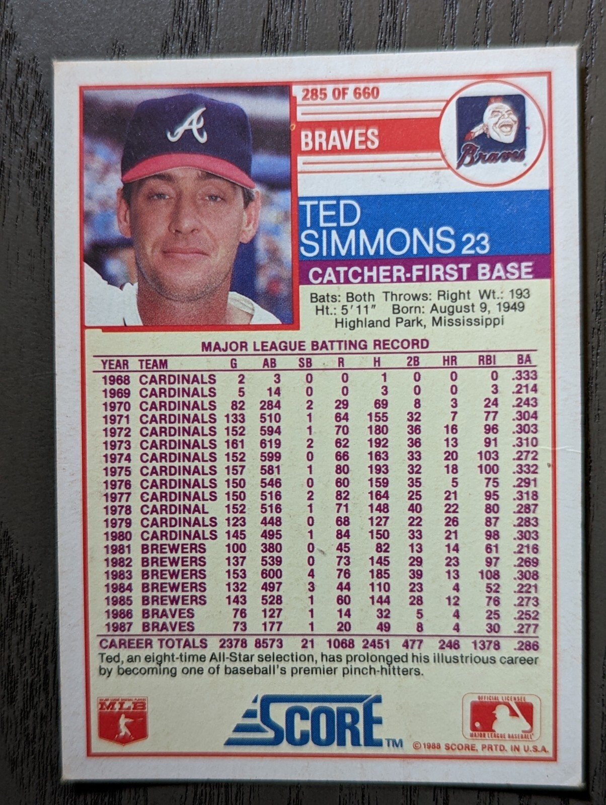 1988 Score - #285 Ted Simmons for sale online | eBay