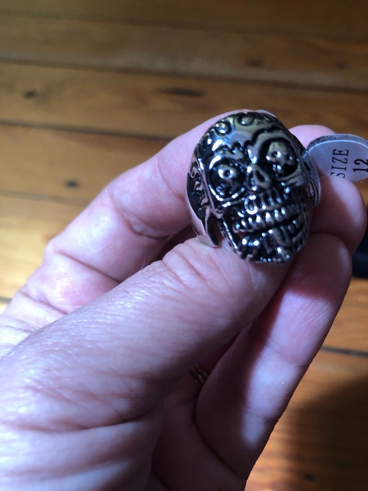 mens sterling silver skull biker rings Flames skull eyes | eBay