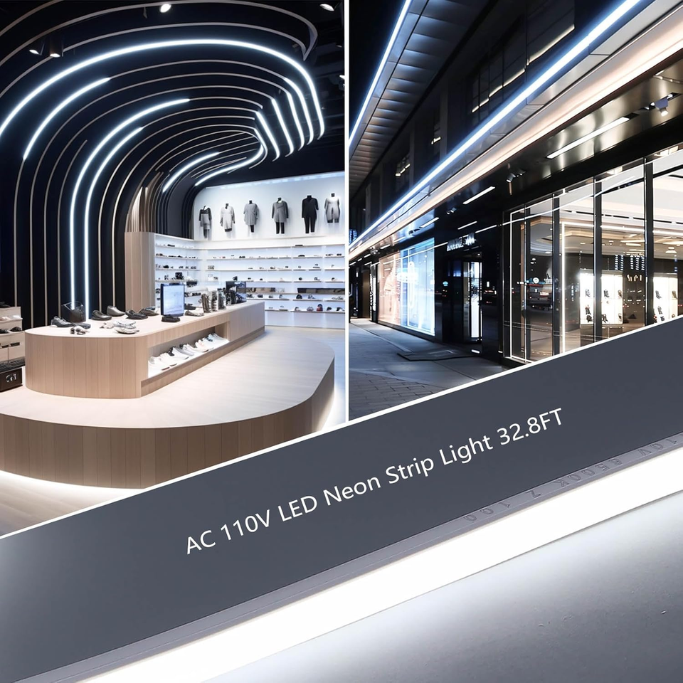 AC 110V LED Neon Strip Light 32.8FT, 6000K Cool White Led Rope Lights ...