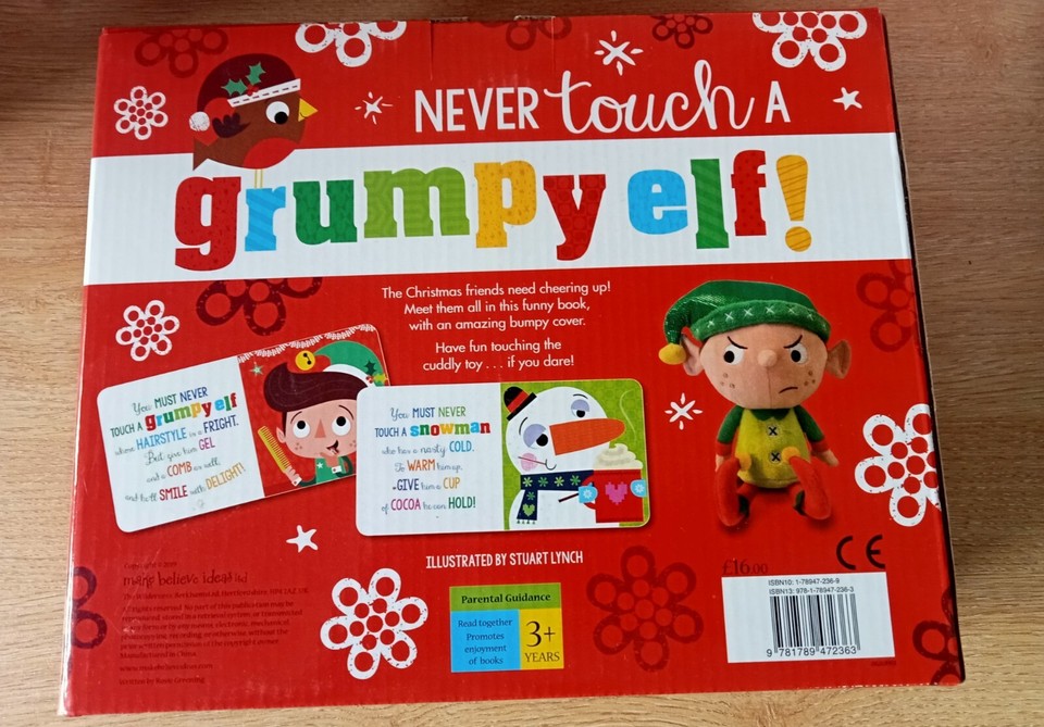 CHRISTMAS GIFT CHILDREN'S BOOK NEVER TOUCH A GRUMPY ELF BOOK & SOFT ELF ...