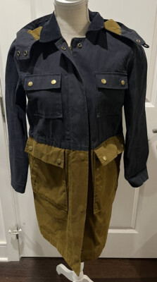 J Crew Colorblock Field Jacket 05426 Navy Brown Canvas Coat Petite XS ...
