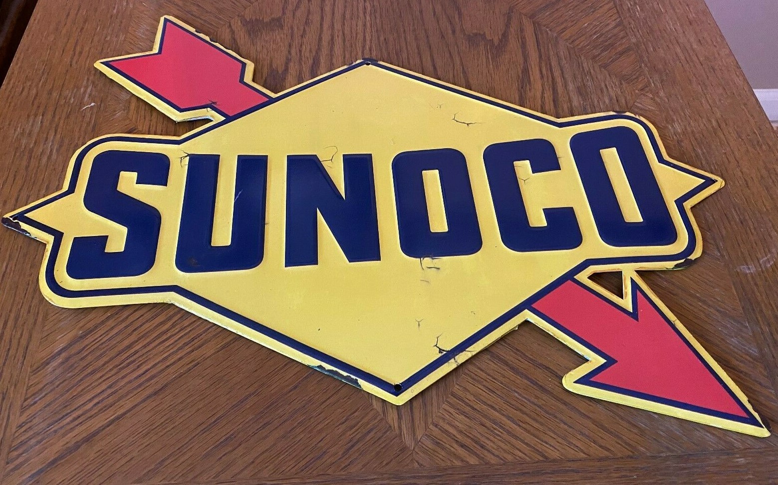 SUNOCO Logo Die Cut Distressed looking Embossed Tin Sign Blue 260 Race ...