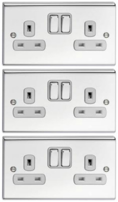 3 x Deta SD1209CHW 13A 2 Gang DP Switched Socket Polished Chrome ...