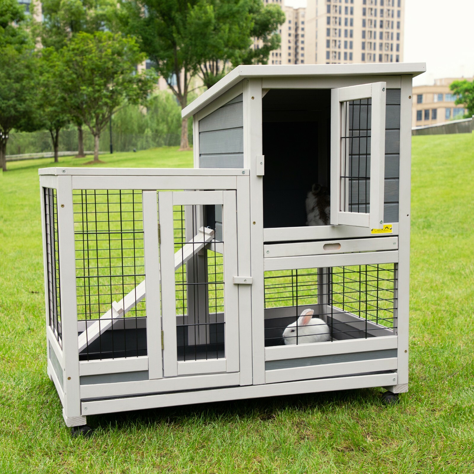 Outdoor Rabbit Hutch Small Animal House Rolling Bunny Cage with ...
