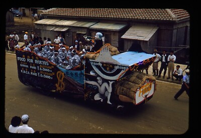 c1950 Indigenous Parade Float Okinawa Japan Red Border 33mm Side Trans ...