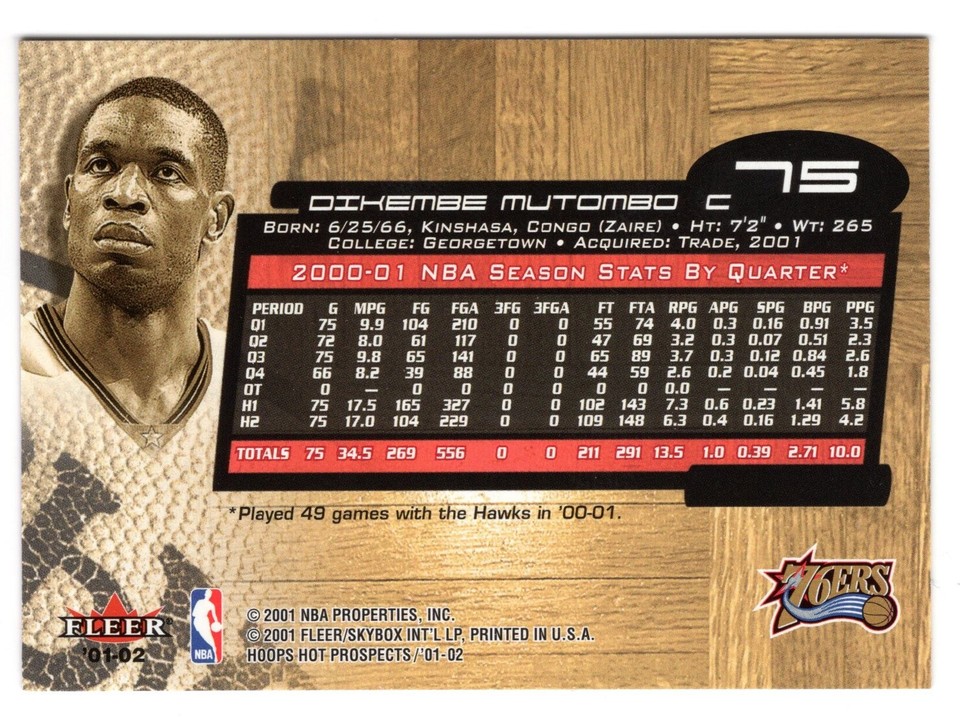 2001-02 HOOPS HOT PROSPECTS DIKEMBE MUTOMBO CARD #75 **NM-MT** 76ERS | eBay
