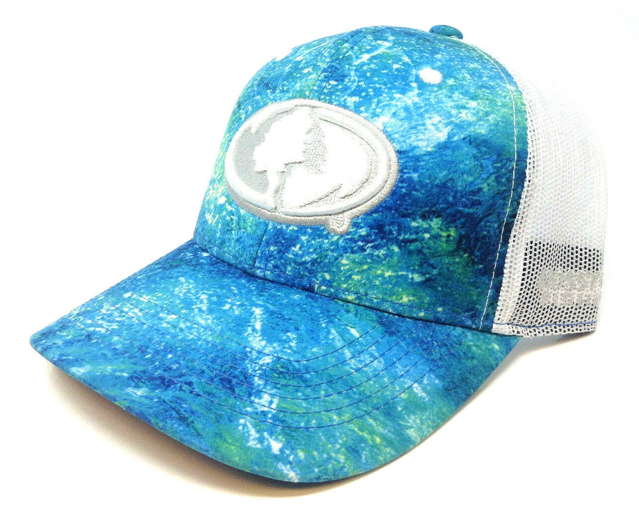 MOSSY OAK BLUE INSHORE CURVED BILL WHITE MESH TRUCKER SNAPBACK HAT CAP ...