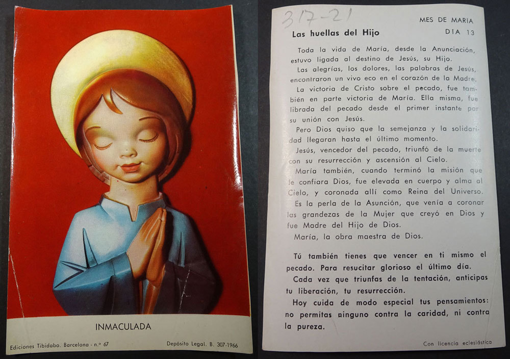 OLD BLESSED MONTH OF MARY FOOTPRINTS SON HOLY CARD ANDACHTSBILD SANTINI ...