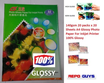 140gsm 20 packs x 20 Sheets A4 Glossy Photo Paper For Inkjet Printer ...