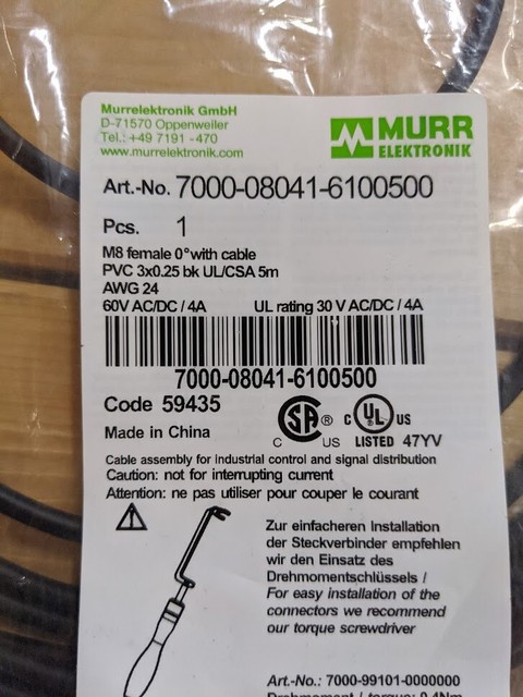 Murr Elektronik 7000-08041-6100500 Sensor Cable for sale online | eBay