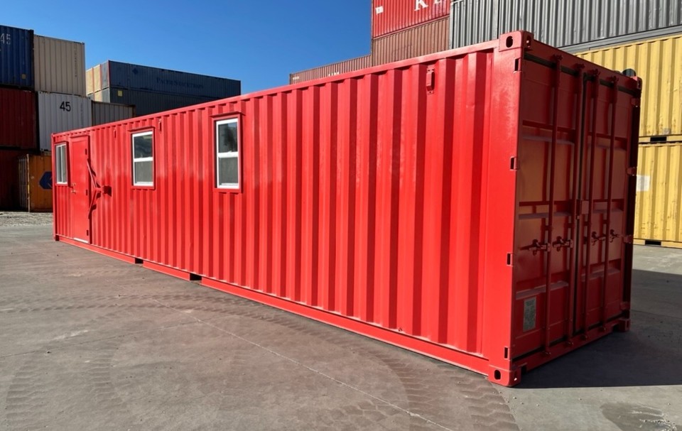 40FT Modified Shipping Container Office – 800 Sq Ft, Red, w/ Bathroom ...