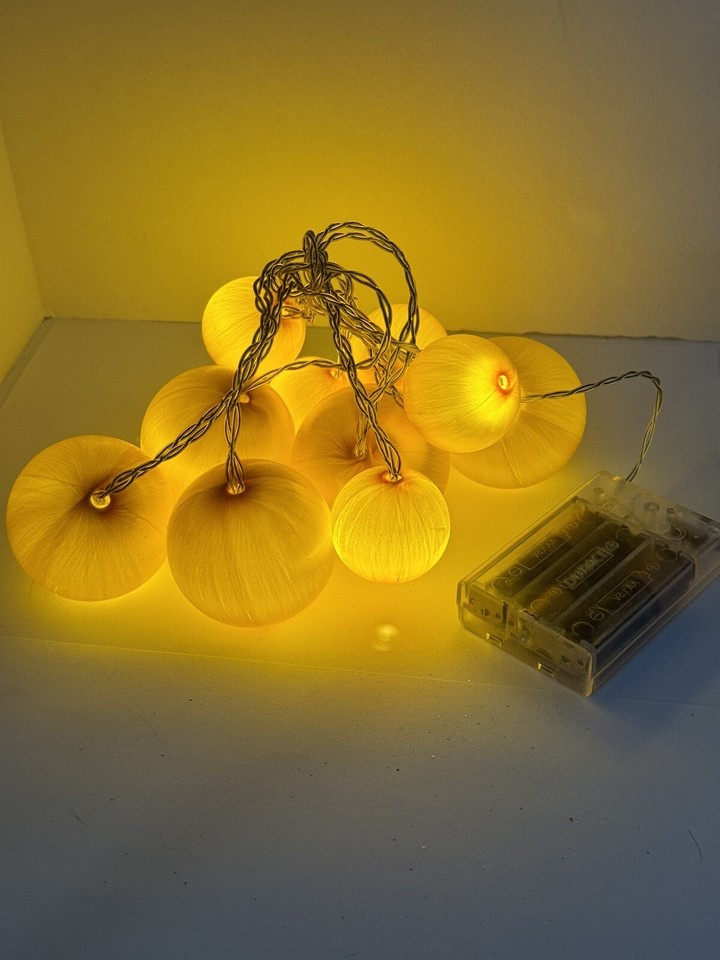 Yellow Satin Covered Plastic Balls Lighted Garland Battery Christmas ...