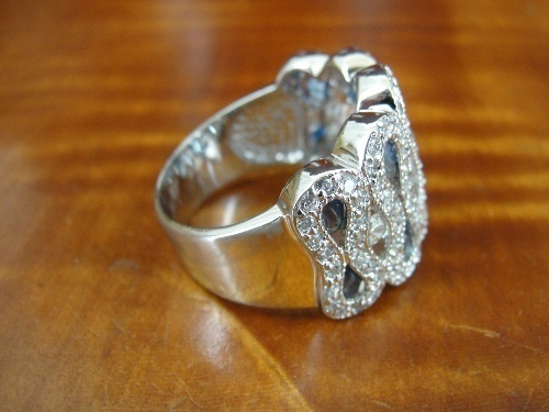 FAS Blue and Clear Cubic Zirconia Large Band Sterling Silver 925 Ring ...