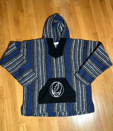 Grateful Dead Baja Pullover Poncho Hoodie Mens 2XL Stealie Blue Black ...
