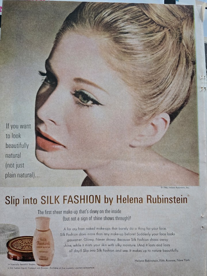 1966 Helena Rubinstein Silk Fashion liquid makeup cosmetics vintage ad ...