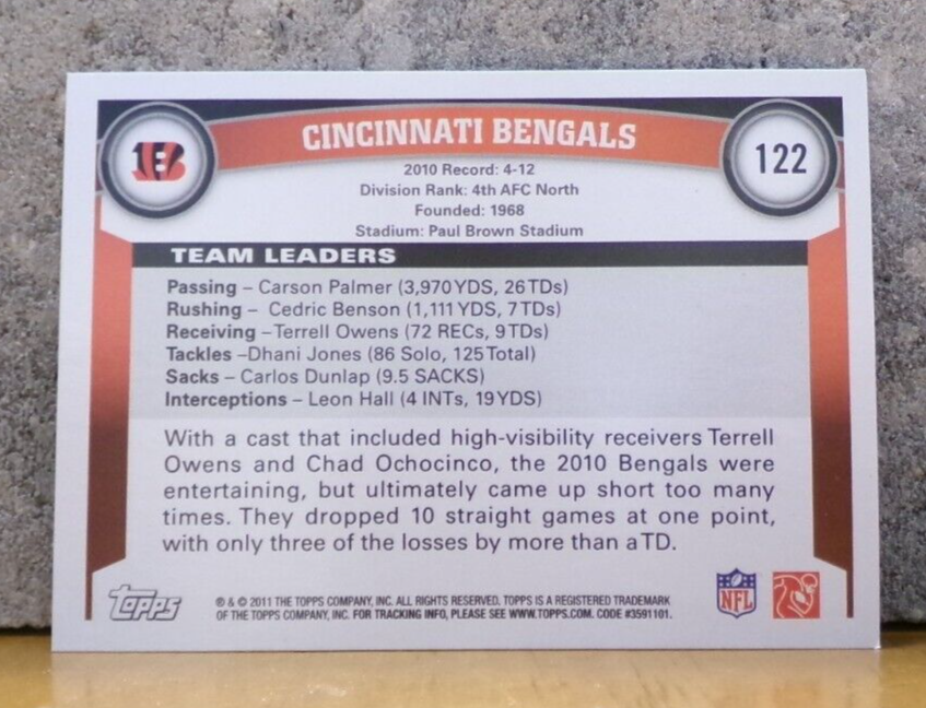 COOL FOOTBALL CARD TOPPS CINCINNATI BENGALS TEAM LEADERS CELEBRATION ...