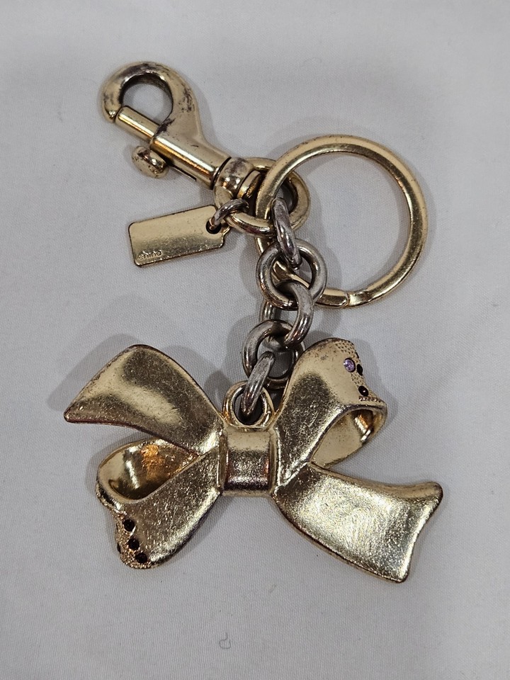 Coach Bow Bag Charm Keychain Gold Tone and Rhinestone Bling | eBay