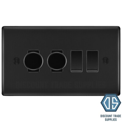 BG Matt Black 4 Gang Switch 2x Trailing Edge LED Dimmer 2x 2 Way Custom ...