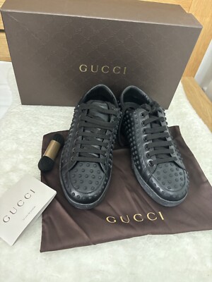 GUCCI BROOKLYN LOW TOP STUDDED SPIKED ALL BLACK LEATHER TRAINERS MENS ...
