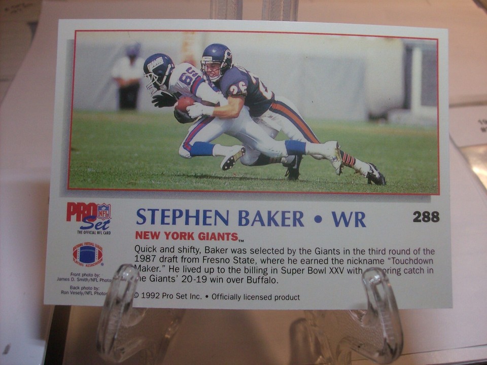 1992 Pro Set Power Football #288 - Stephen Baker - New York Giants 92 ...