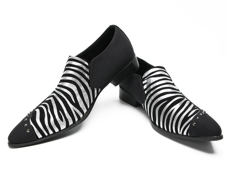 Men's Fashion Pointy Toe Rivet zebra-stripe Slip On Loafers Party ...